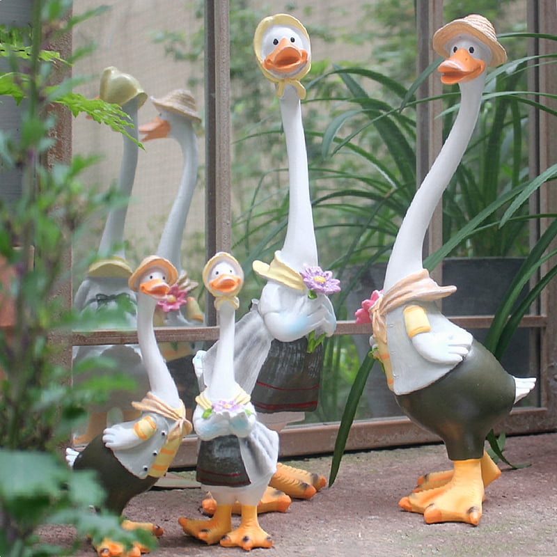 Resin Duck Craft Figurines 4 Family Member Statue Artwork Courtyard ...