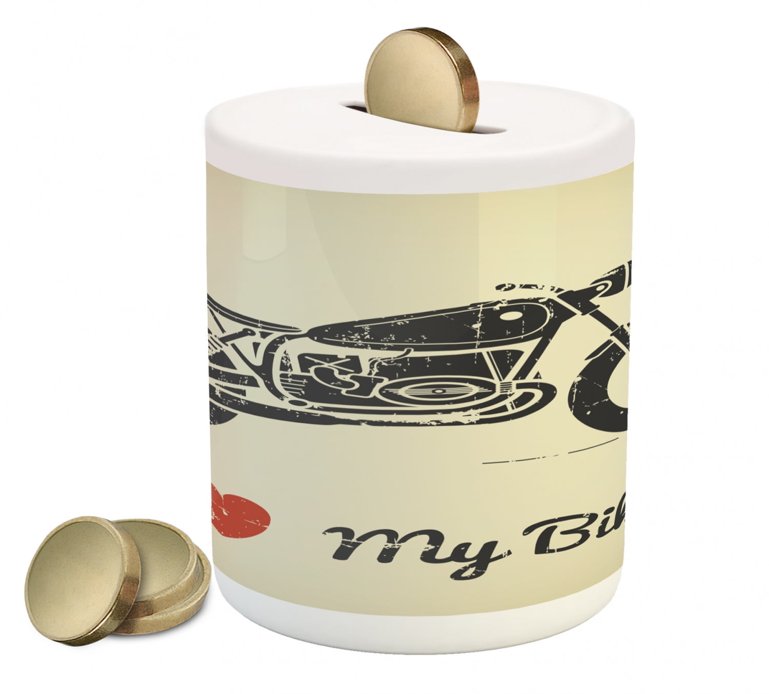 Manly Piggy Bank, Vintage Grunge Flat Looking Motorcycle and I Love My ...