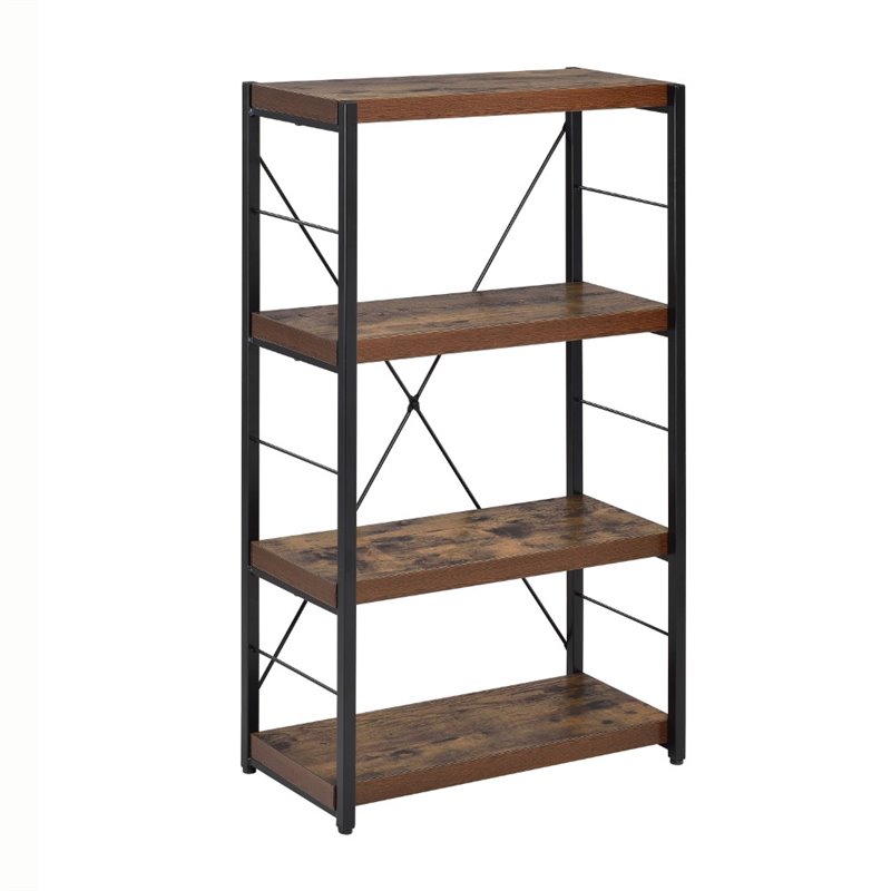 Bowery Hill 4 Shelf Bookcase in Weathered Oak - Walmart.com