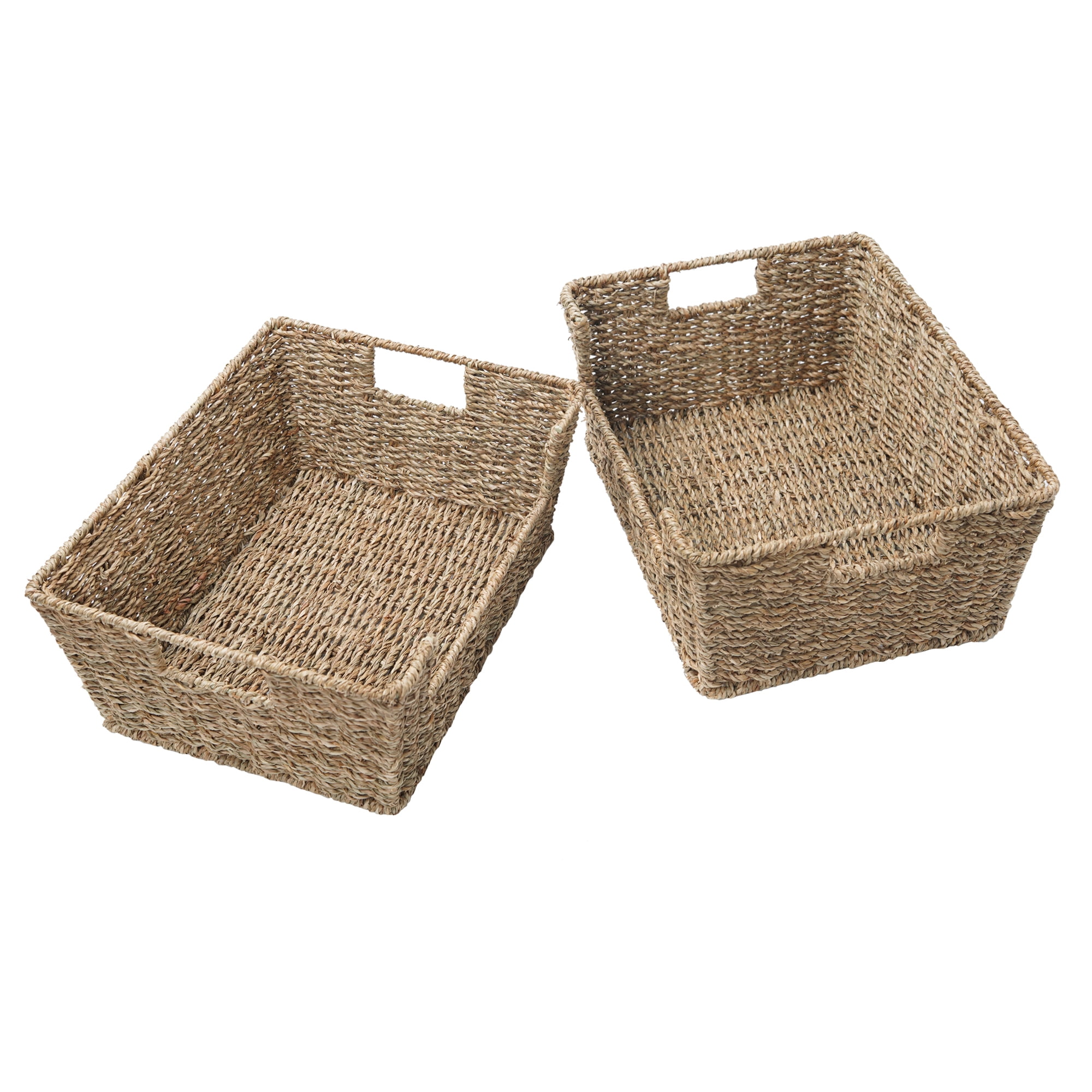 Js Home Hand Woven Seagrass Storage Basket With Iron Wire Frame Decorative Woven Wicker Storage