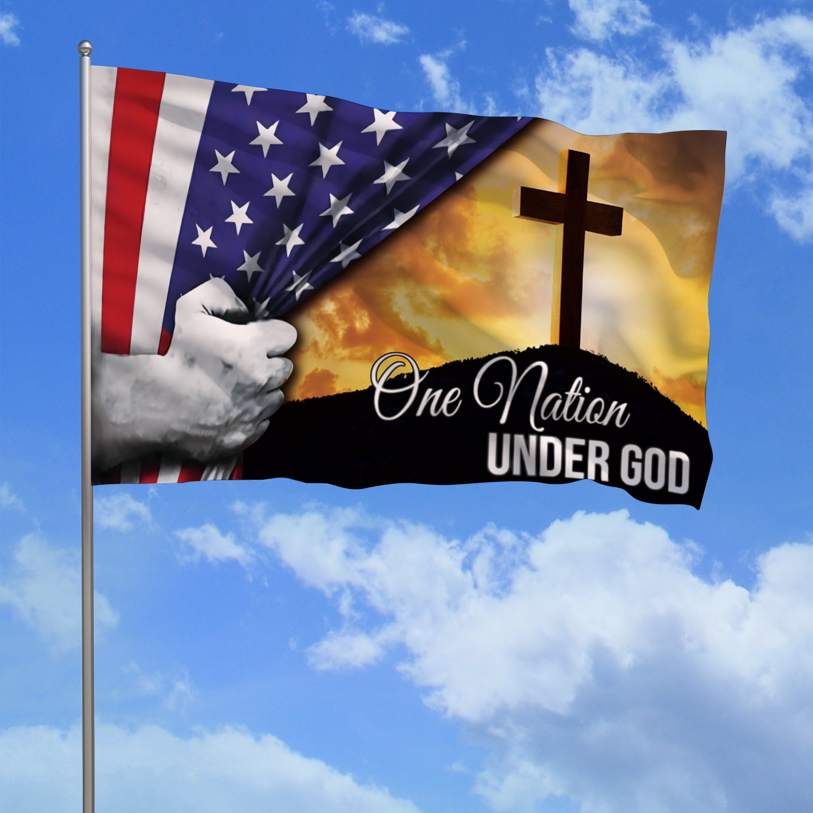 One Nation Under God Flag 3x5 with Jesus Grommet America God Flag Jesus ...