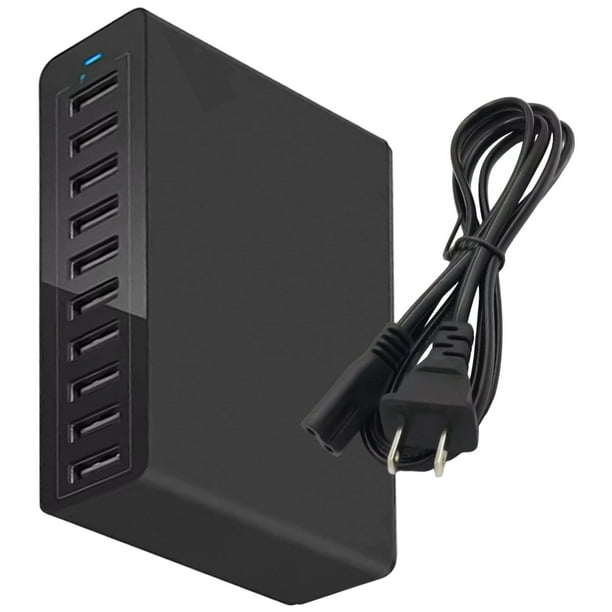 Cargador USB de Pared ChargerFastBlack 1Pza 10 Puertos USB 100-240V 50-60Hz 5V 10A Max Negro ...