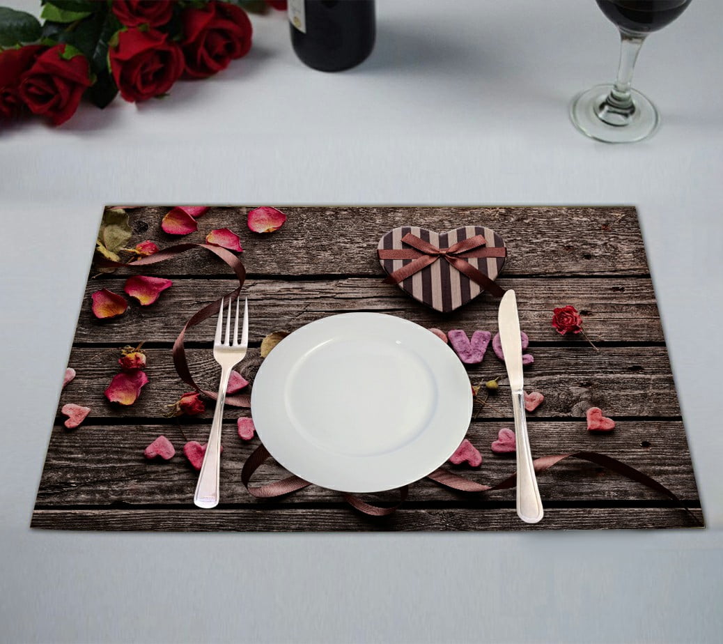ECZJNT Love Heart shaped Valentines Day gift box ribbon Placemat Table ...