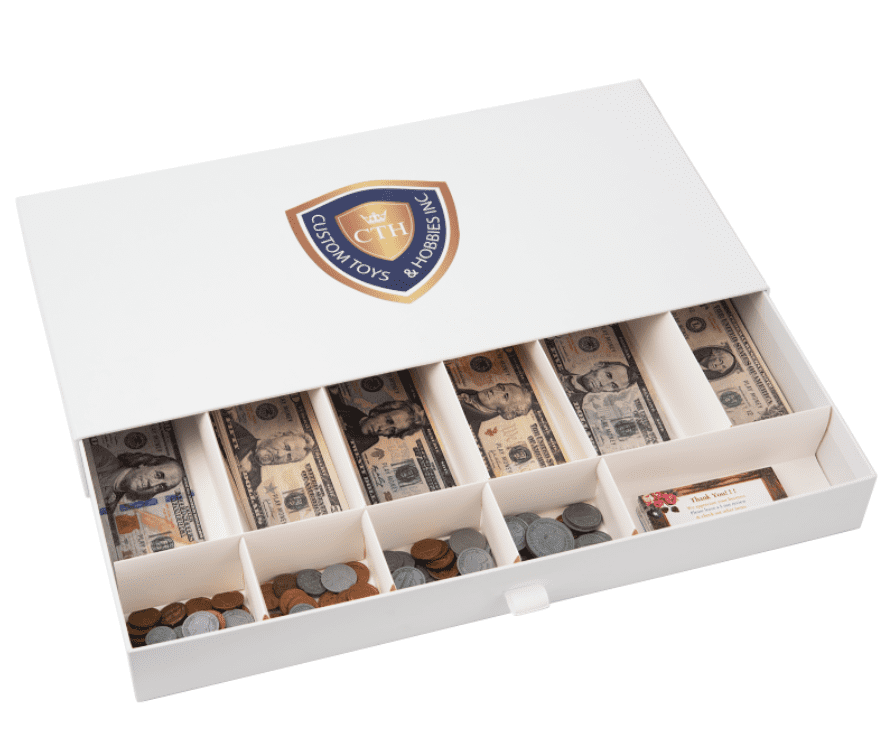 Cardboard Cash Register Drawer with Coins Bills Business Card ...