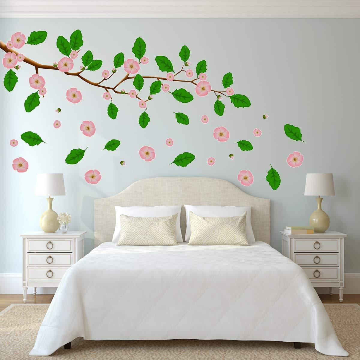 VWAQ Flower Tree Wall Decal - Leaves Stickers Tree Branch Decor 76 PCS ...