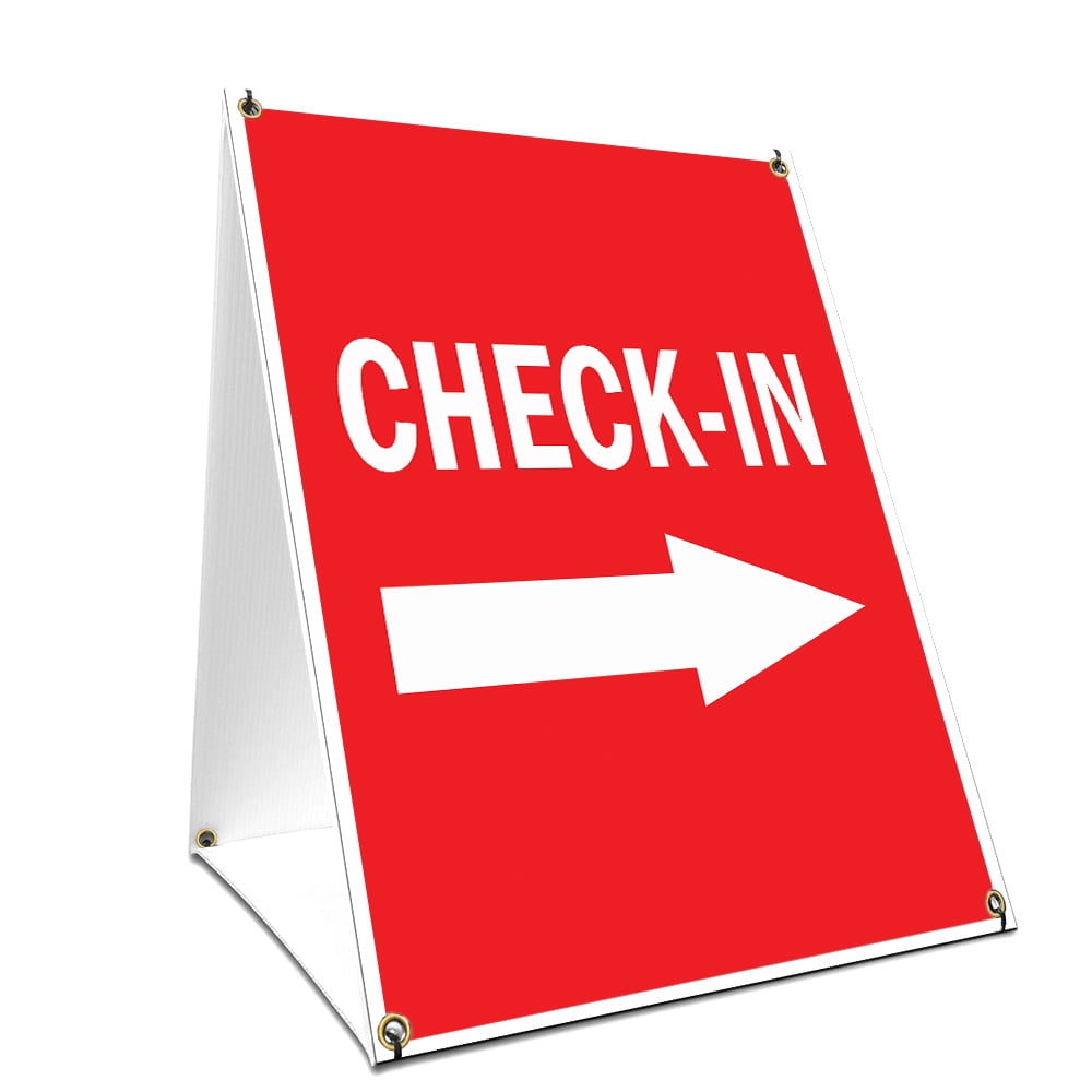 A-Frame Sidewalk Check-in with Arrow Sign with Graphics On Each Side ...