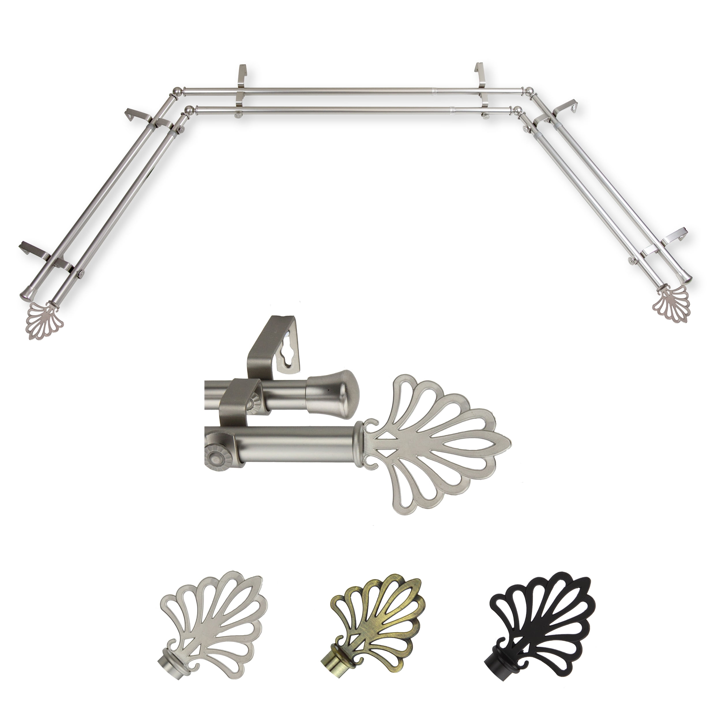 Alwin 13/16" Double Bay Window curtain rod Adjustable 20"-36", 38"-72 ...