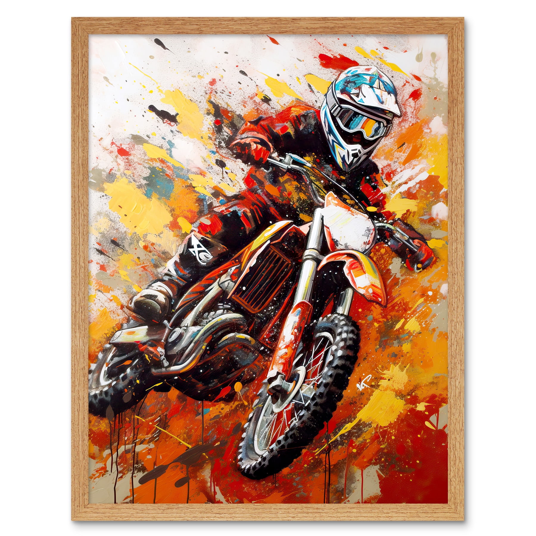 Motocross Race Motorcycle Sport Oil Painting Art Print Framed Poster ...