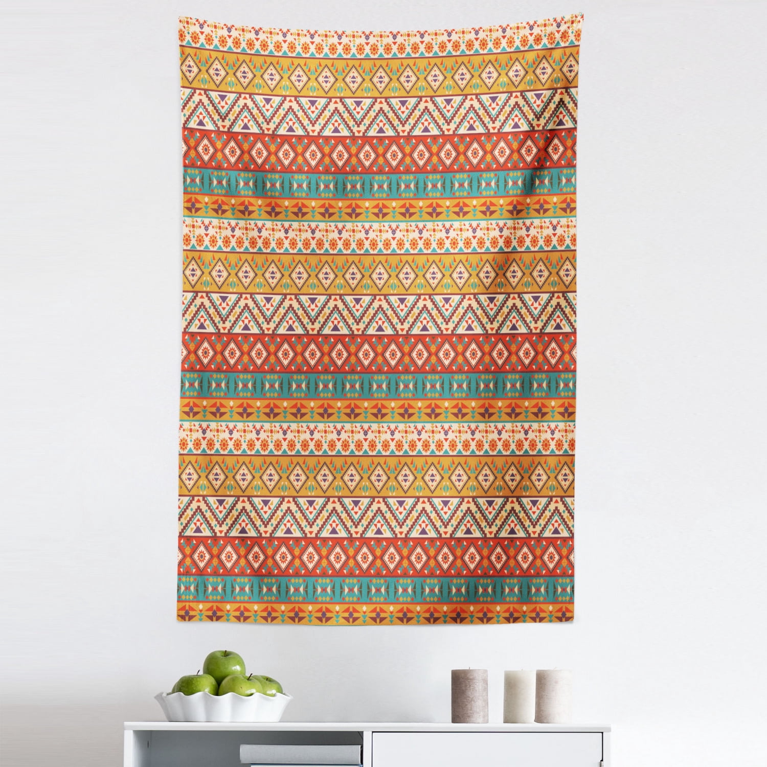 Aztec Tapestry, Native Folk Pattern Funky Earth Tones Ornamental ...