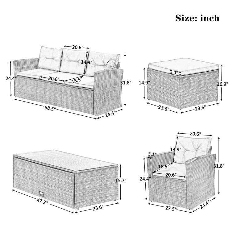 Prado 6 Pc PE Rattan Outdoor Patio Furniture Set Beige Walmart