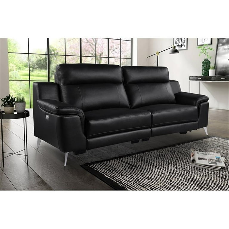 Lexicon Antonio 19 Solid Wood and Leather Upholstery Power Reclining Sofa Black