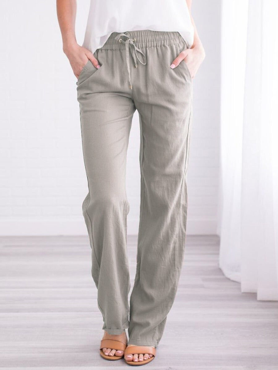 Cpokrtwso Womens Wide Leg Pants Summer Cotton Linen Drawstring Loose