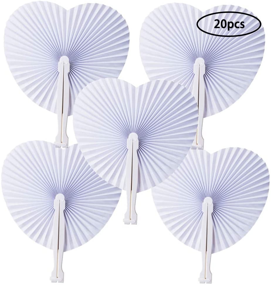 Wedding fan, 20 pieces hand fan heart shape paper fan folding fan for ...