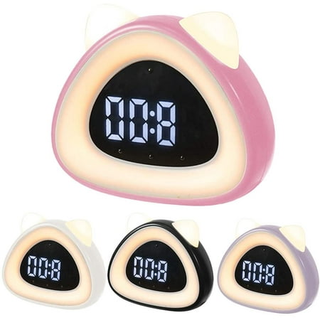Alarm Clock Cute Cat Ear Shape Digital Display Night Light Alarm Clock ...