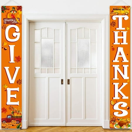 HTAIGUO Fall Harvest Decorative Give Thanks Banners Thanksgiving Party ...