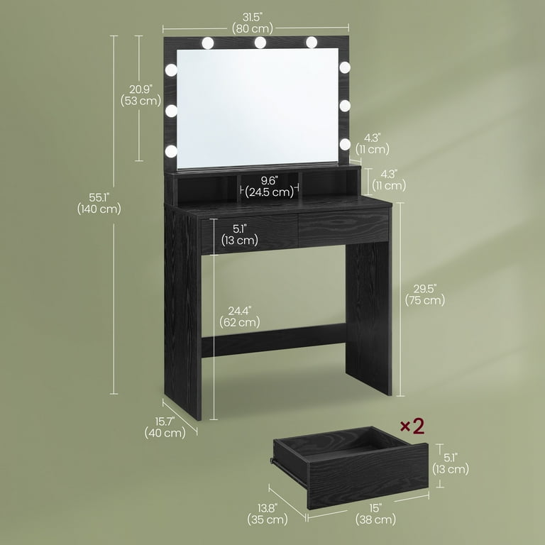 Frameless mirror vanity set black vasagle store