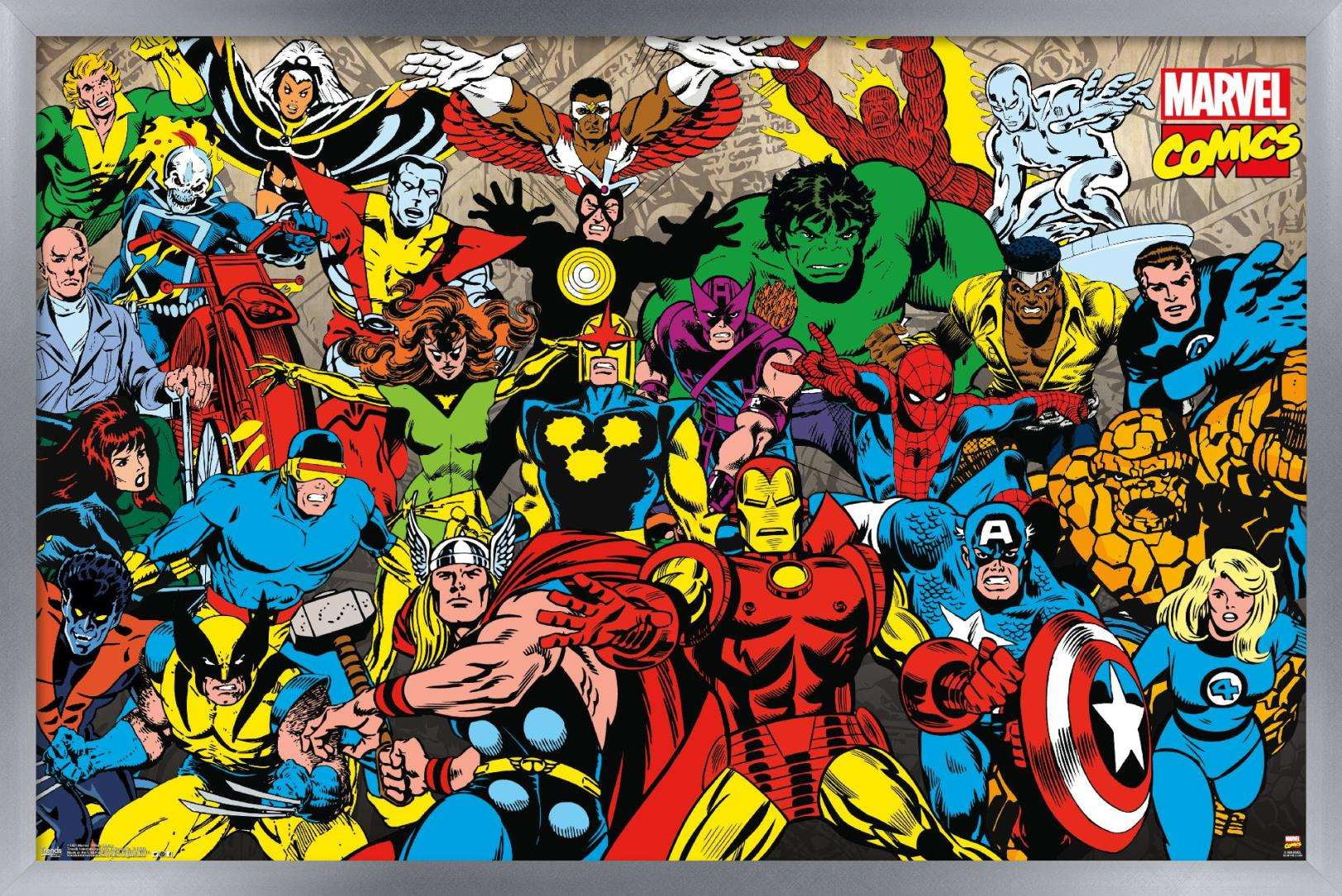 Marvel Comics - Retro Lineup Wall Poster, 14.725" x 22.375", Framed ...