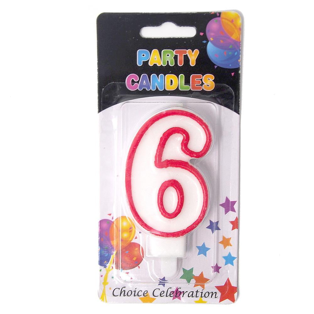 Number 6 Birthday Candle, White/Red, 2-1/2-Inch - Walmart.com