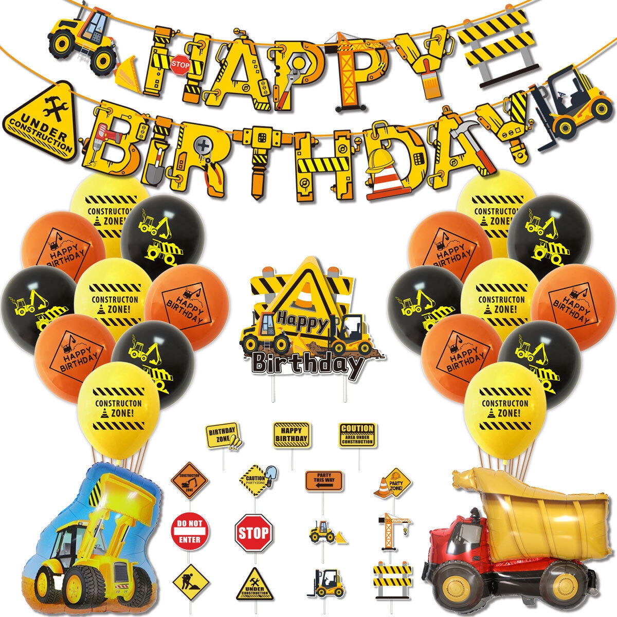 Construction Birthday Party Decoration for Boy, Bulldozer Dump Truck ...