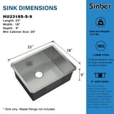 Sinber 23" x 18" x 9" Undermount Single Bowl Kitchen Sink with 18 Gauge ...