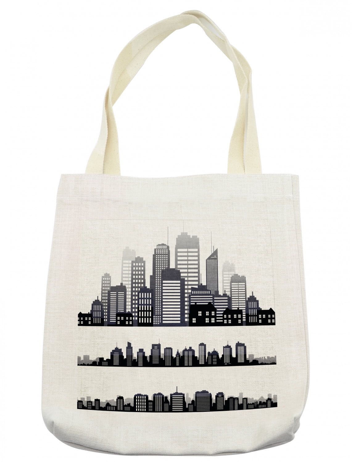 City Tote Bag, Silhouette Long Buildings Skyline Real Estate Pattern ...