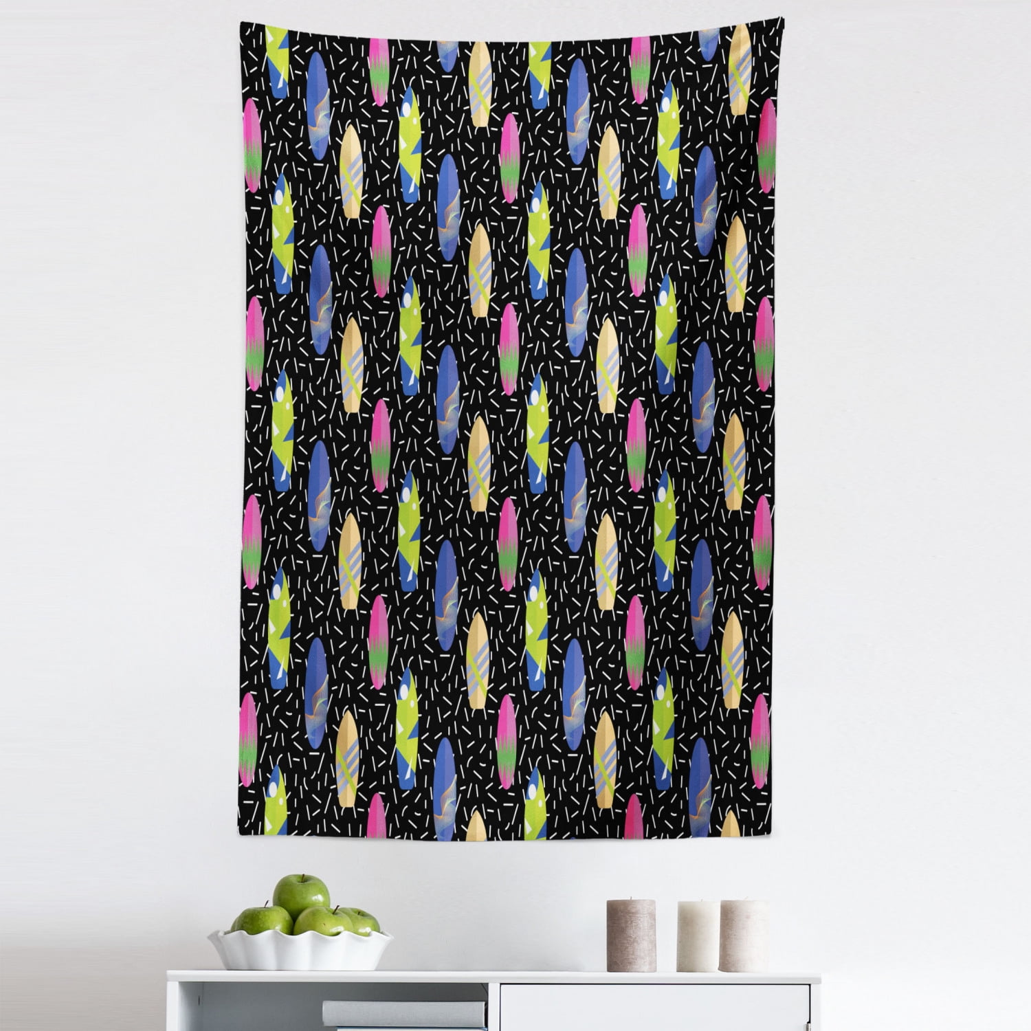 Surfboard Tapestry, Colorful Boards in Memphis 80s Retro Style Abstract ...