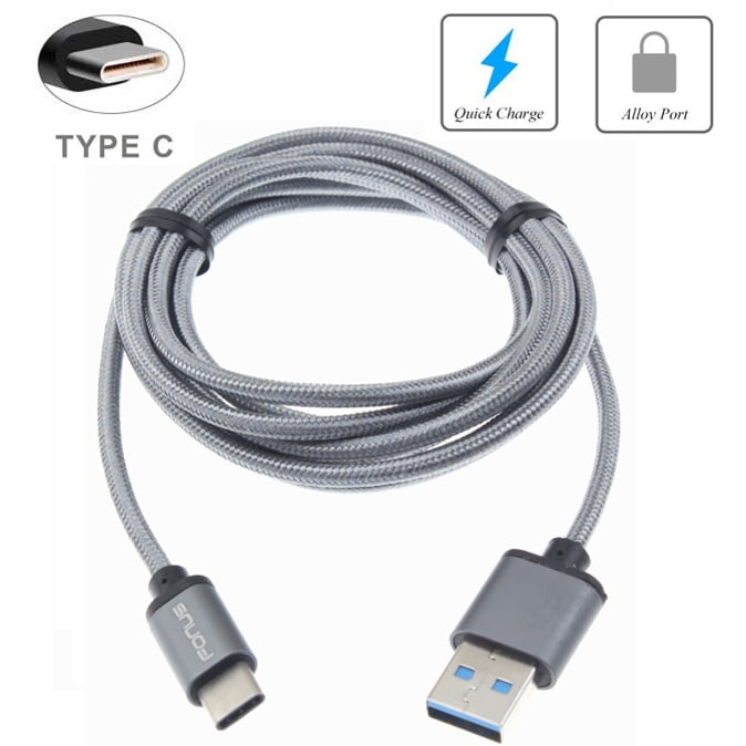 Premium 10ft Long Gray Braided Type-C Cable Rapid Charge USB Wire Sync ...