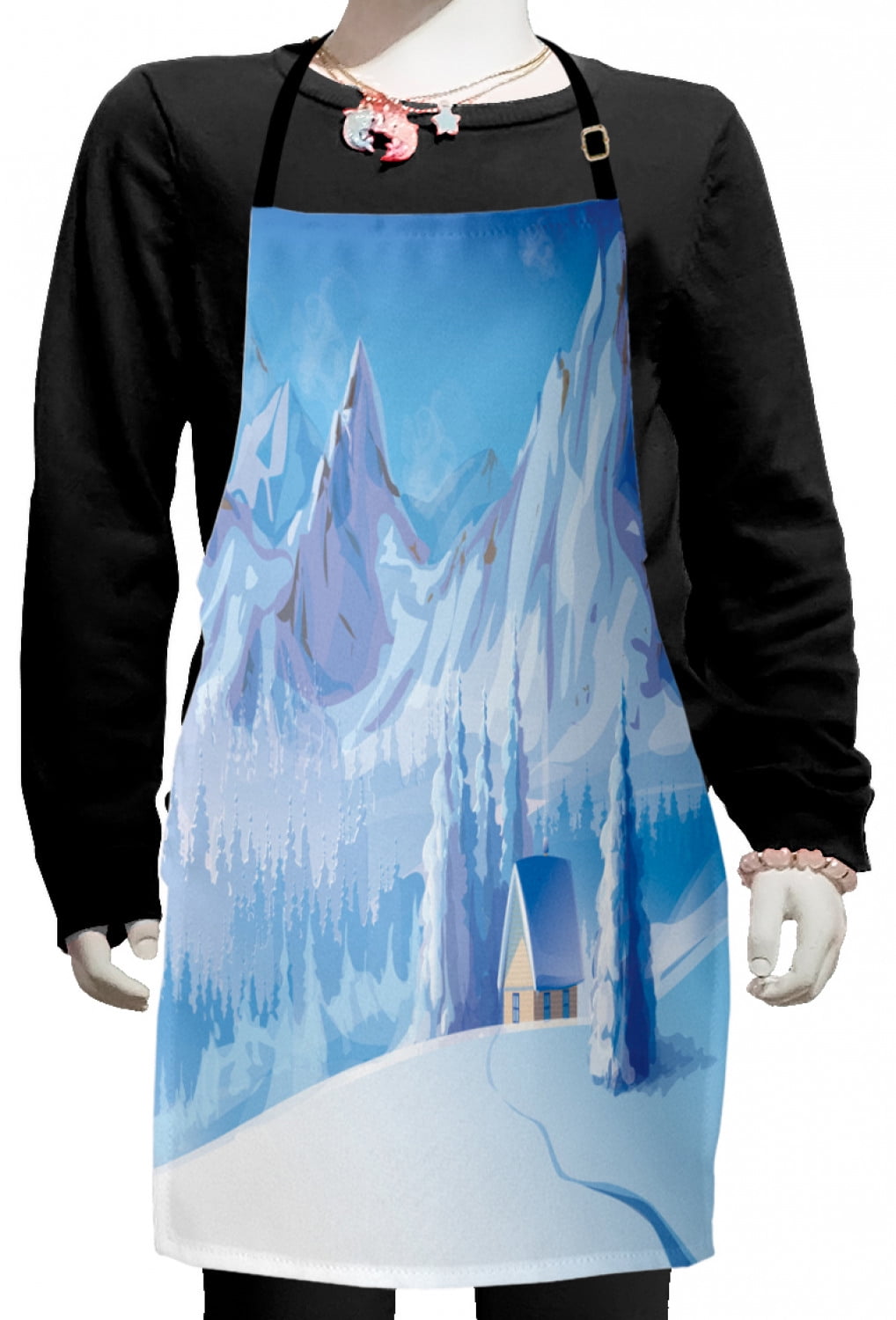 Winter Kids Apron, Little House Below the Majestic Mountains in the ...
