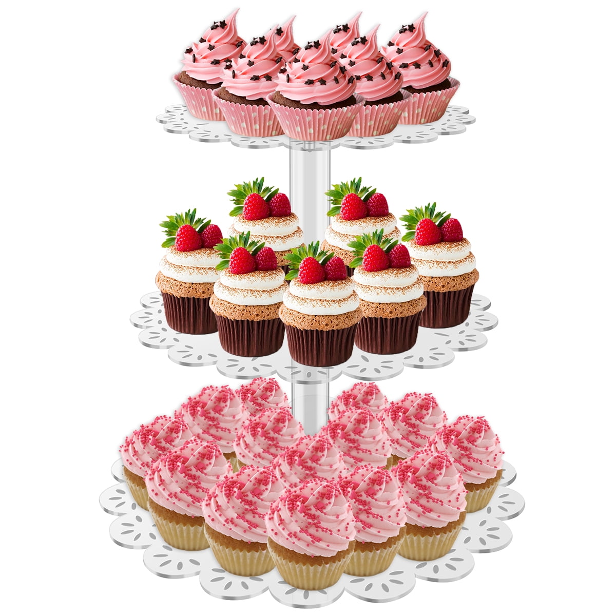 Niyofa Cupcake Stands with 3 Tier Colorful Light Strip Round Acrylic ...