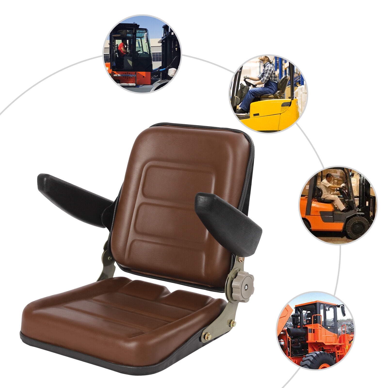 Miumaeov Universal Tractor Seat with Armrest Backrest Brown PU+ Sponge ...