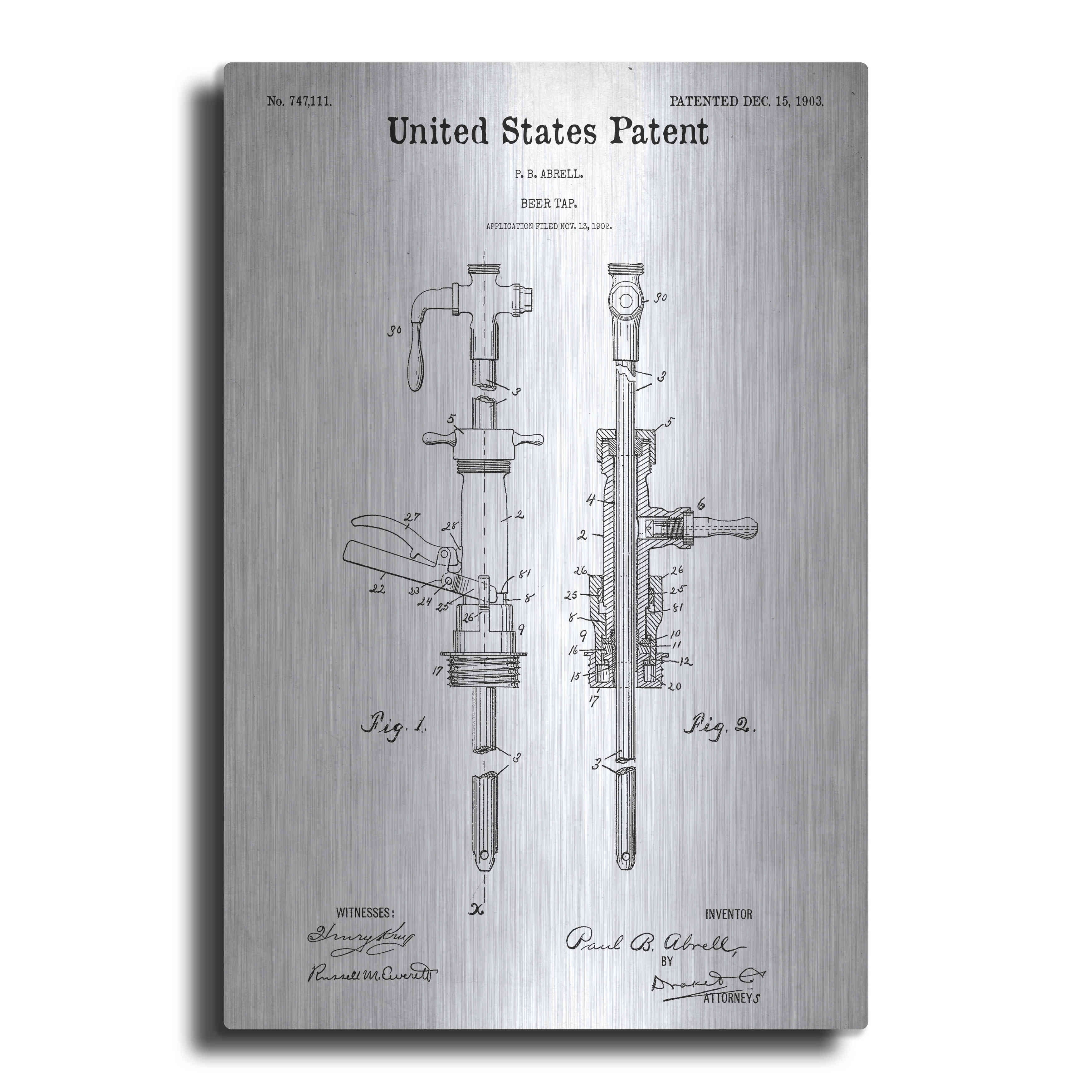 Luxe Metal Art 'Beer Tab Vintage Blueprint Patent White' Metal Wall Art ...