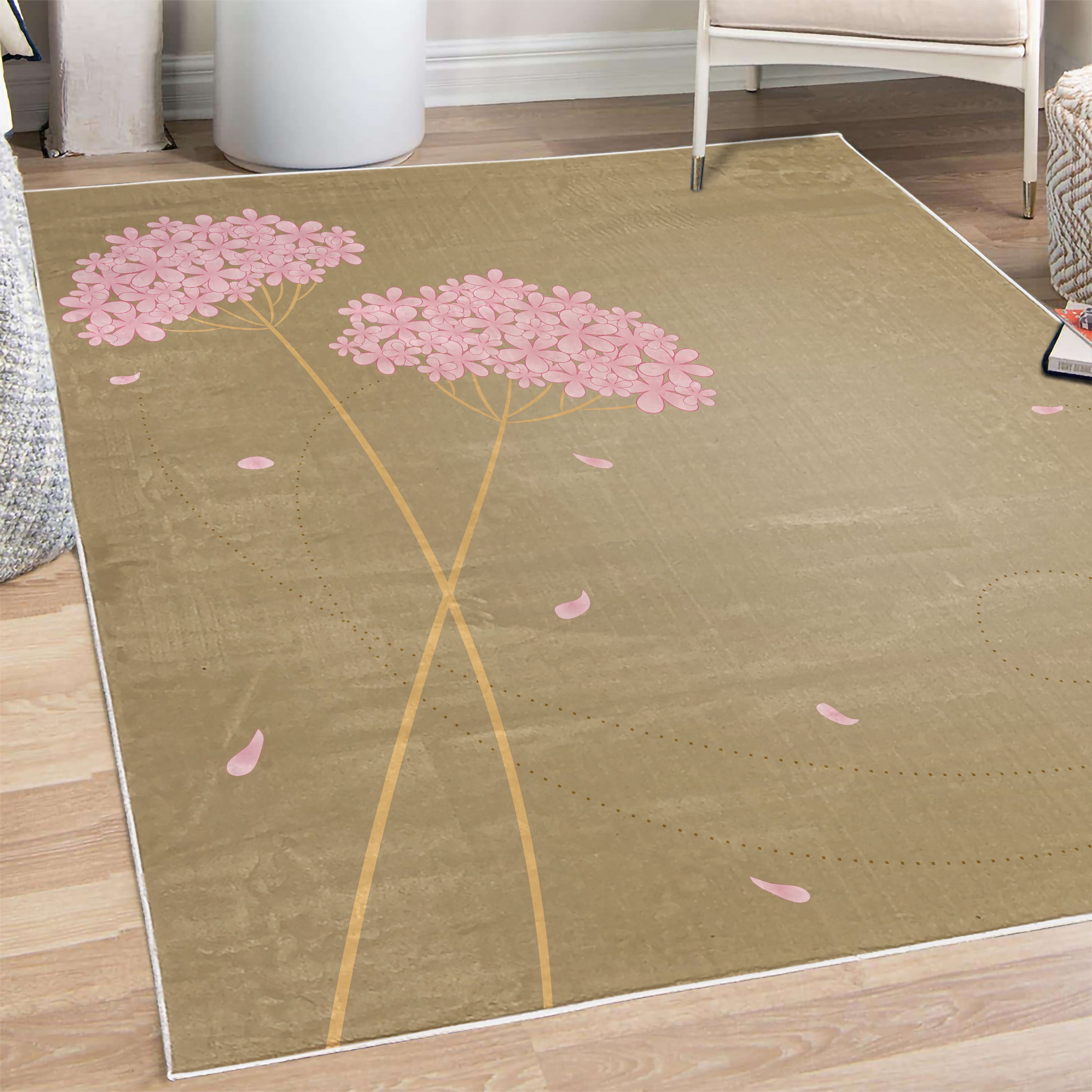 Allium Flower Decorative Rug, Floral Design with Swirl Lines Falling ...