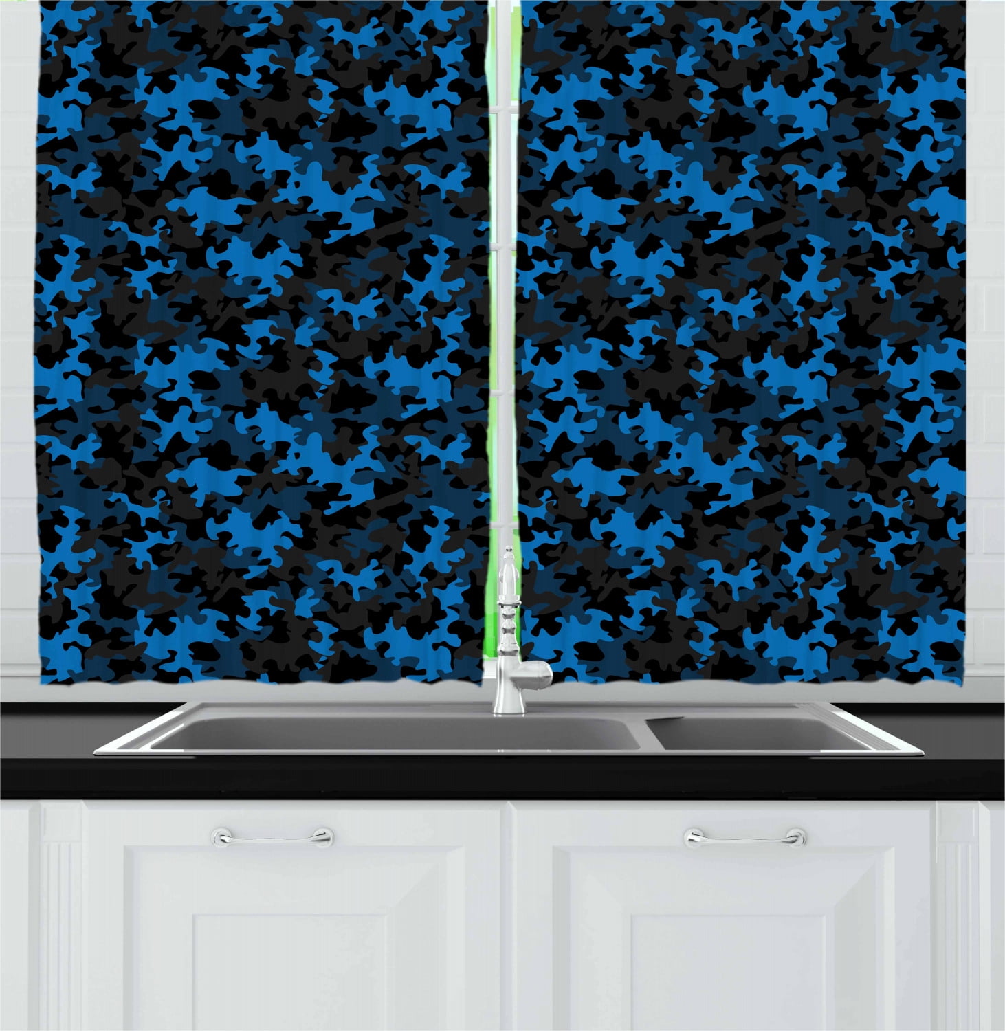 Camouflage Curtains 2 Panels Set Dark Toned Pattern Combat Equipment