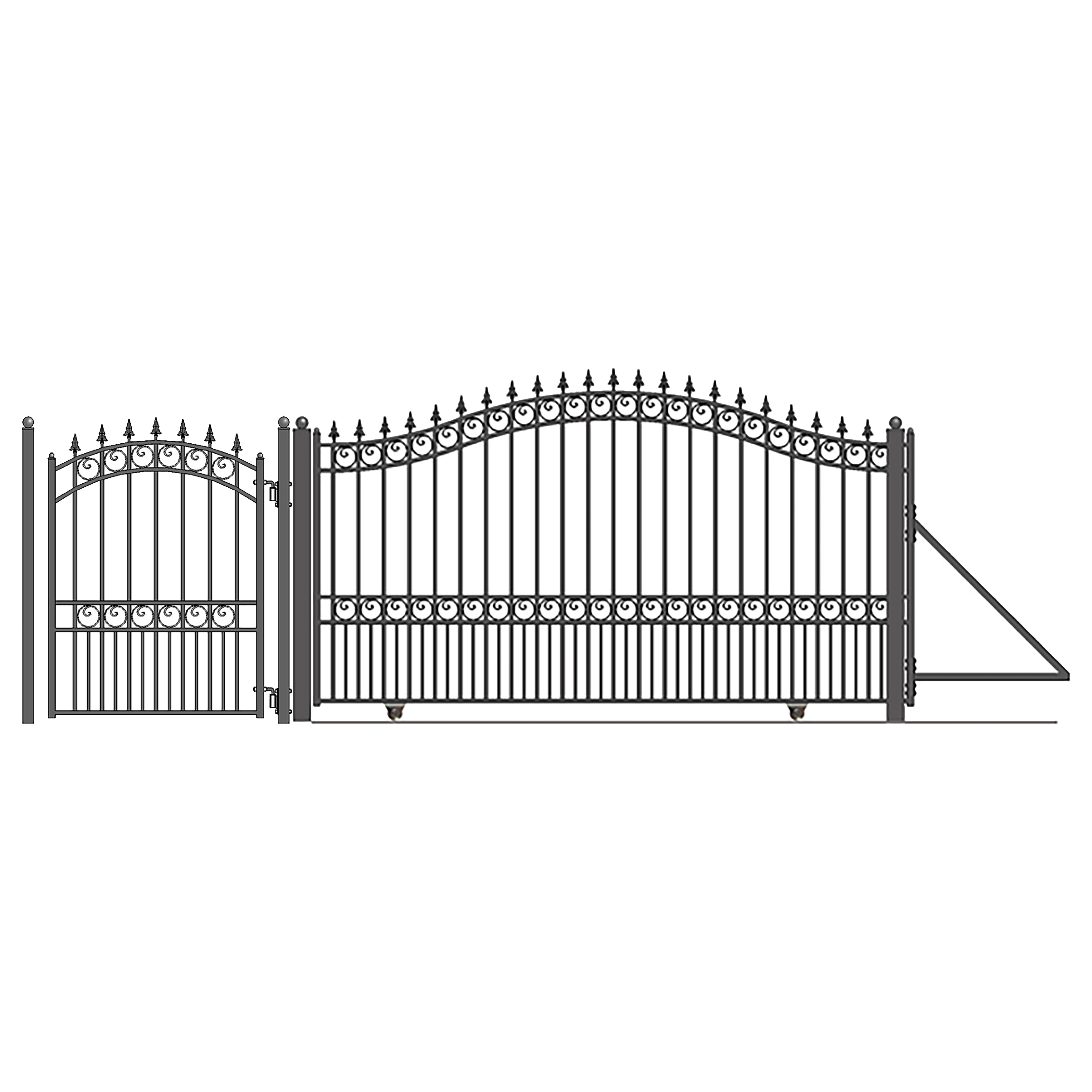 ALEKO Black Steel Sliding Driveway Gate 16 ft with Pedestrian Gate ...