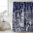 Abstract Shower Curtain, Navy Blue and White Global Landmarks Collage ...