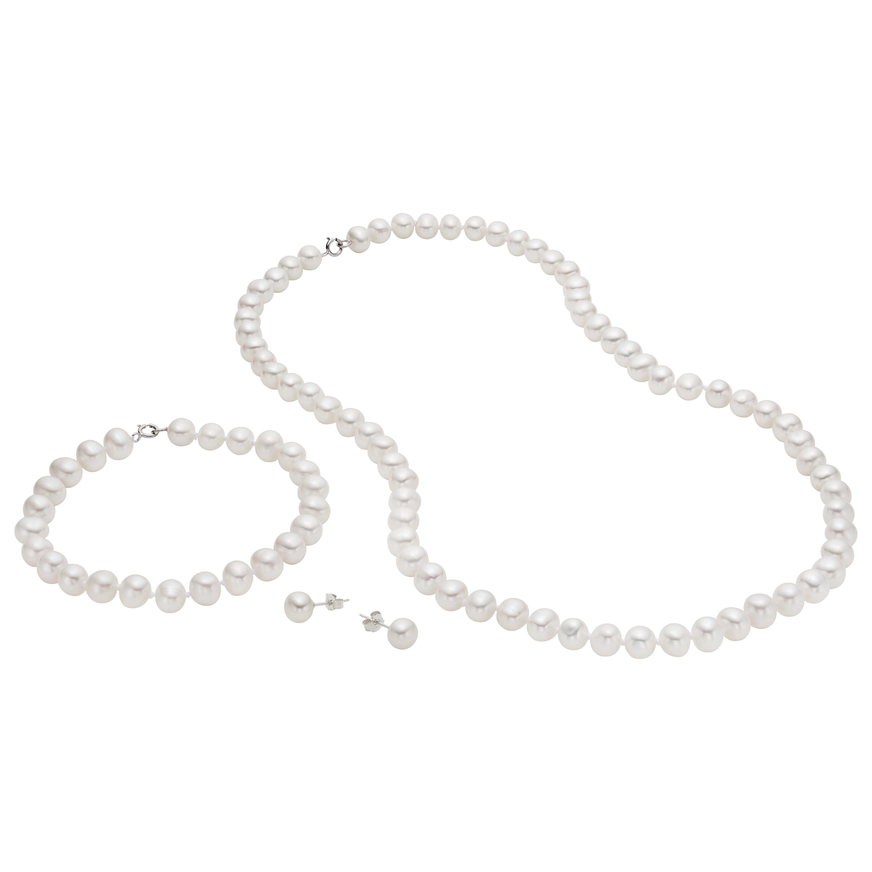PEARLYTA Sterling Silver 925 AA-Quality White Freshwater Pearl 3-Piece Jewelry Gift Set (7-8MM ...
