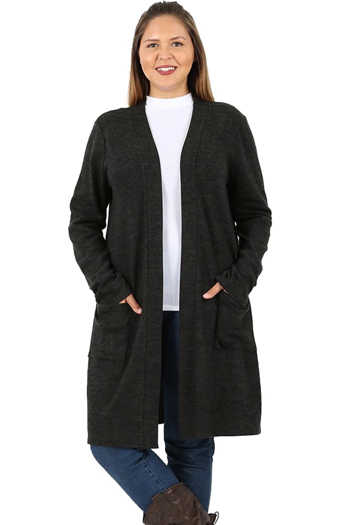 JED FASHION Women's Plus Size Marled Knit Cardigan with Pockets ...