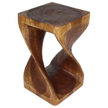 Haussmann® Rustic Wooden Round Twist Accent Table, Tall Side End 14in DIA x 26in - Walmart.com