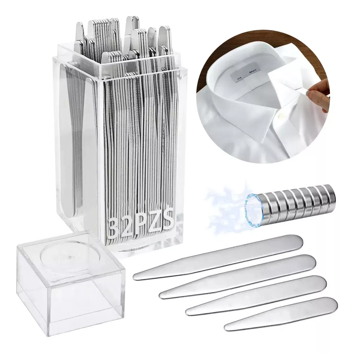 32pzs Varillas Cuellos De Camisas 4 Tamaños Con 10 Imán | Bodega ...