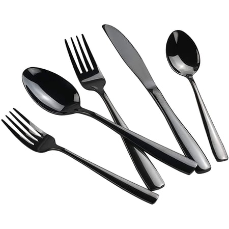 30-Piece Stainless Steel Flatware, Black Silverware Set, Service for 6 ...