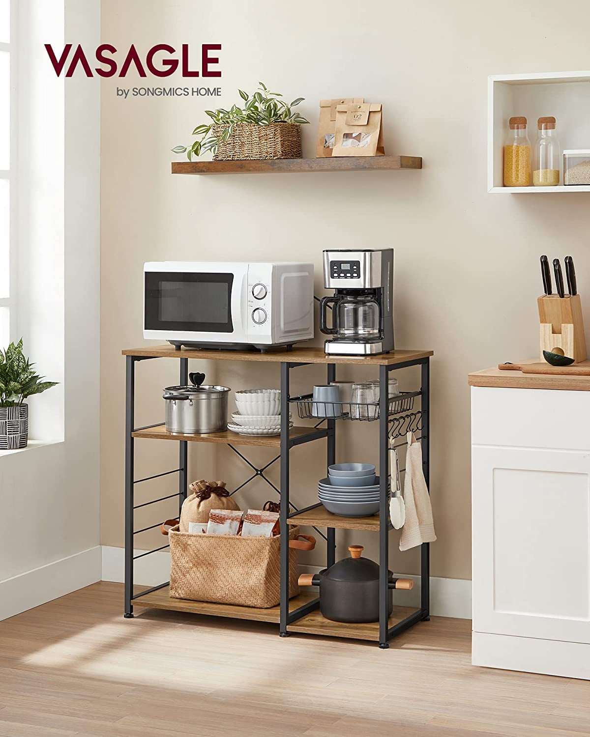 VASAGLE ALINRU Kitchen Baker’s Rack Coffee Bar Microwave Oven Stand 6 ...