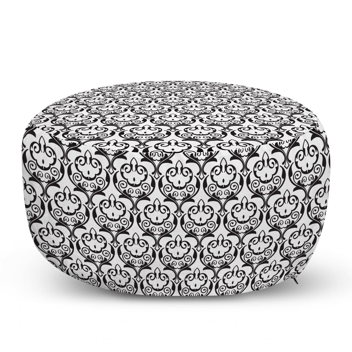 Antique Pouf Cover with Zipper, Monochromatic Repetitive Pattern of ...