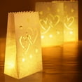 10 Pcs White Luminary Bags, Double Heart Design Flame Resistant Candle ...