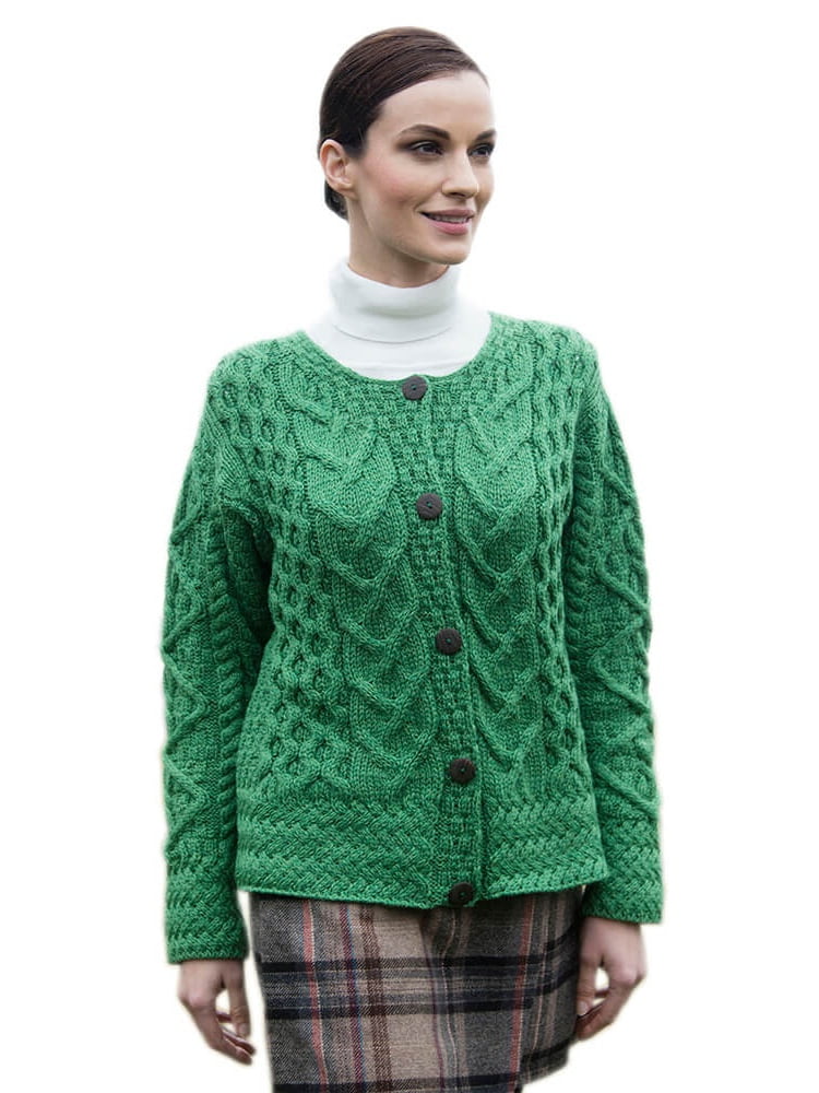 Aran Woollen Mills Women's Irish Wool Sweater, Cardigan Style with ...