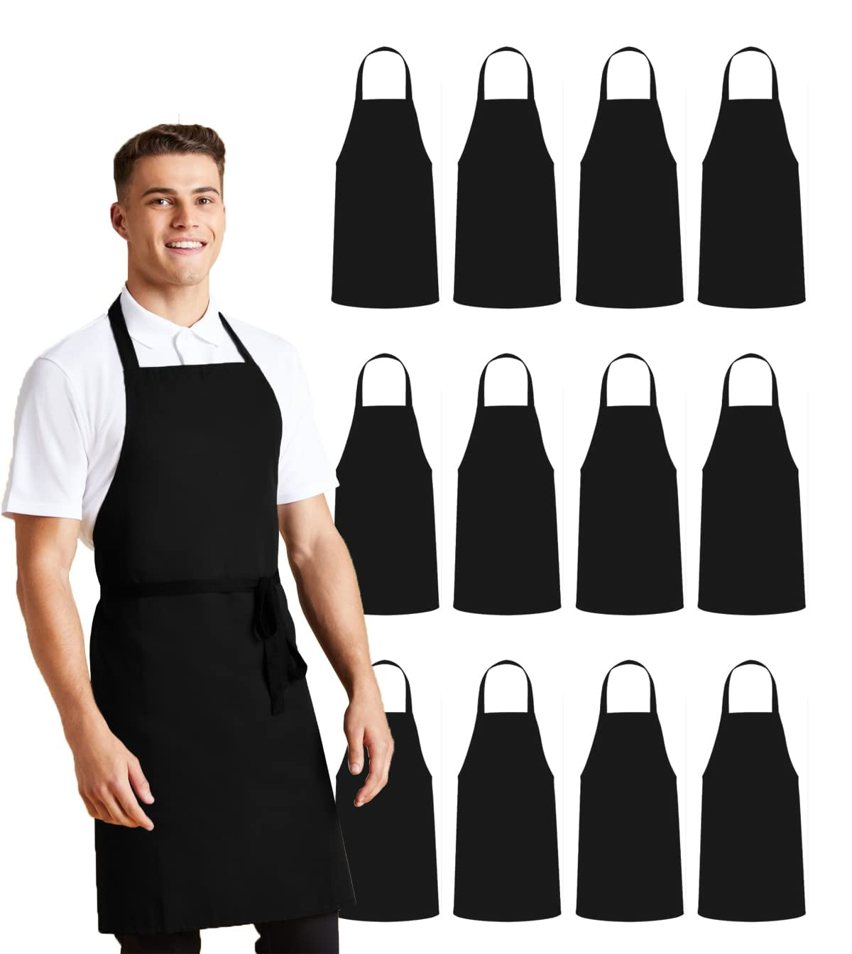 Avalon Kitchen Apron 12 Pack Bulk Black Aprons Perfect Kitchen Cooking ...