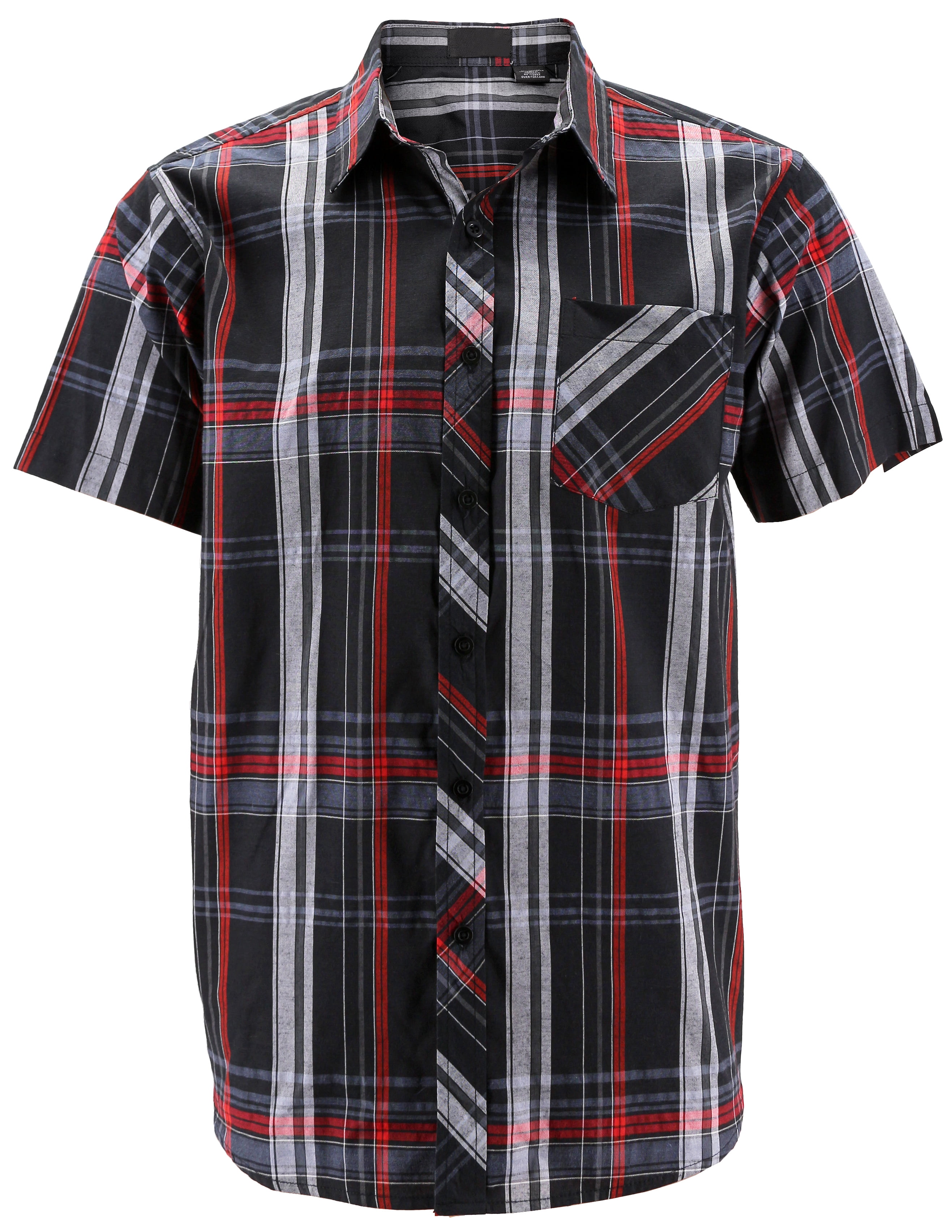 Mens Plaid Checkered Button Down Casual Short Sleeve Regular Fit Dress