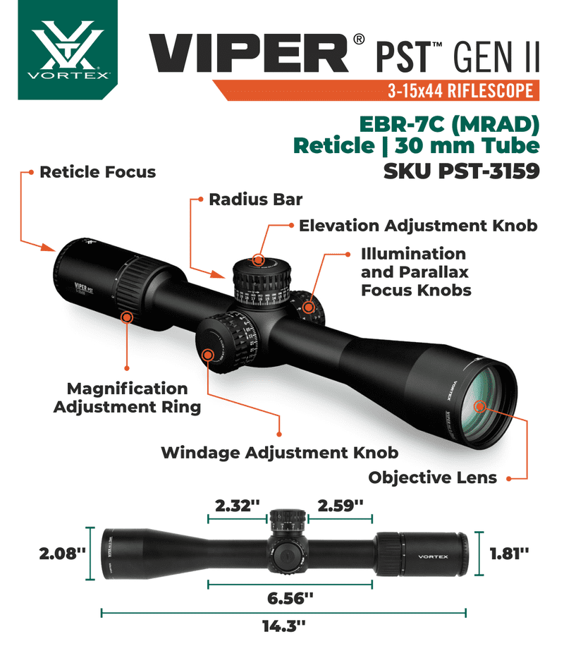 Buy Vortex Optics Viper PST Gen II 3-15x44 FFP EBR-7C (MRAD) Reticle 30 ...