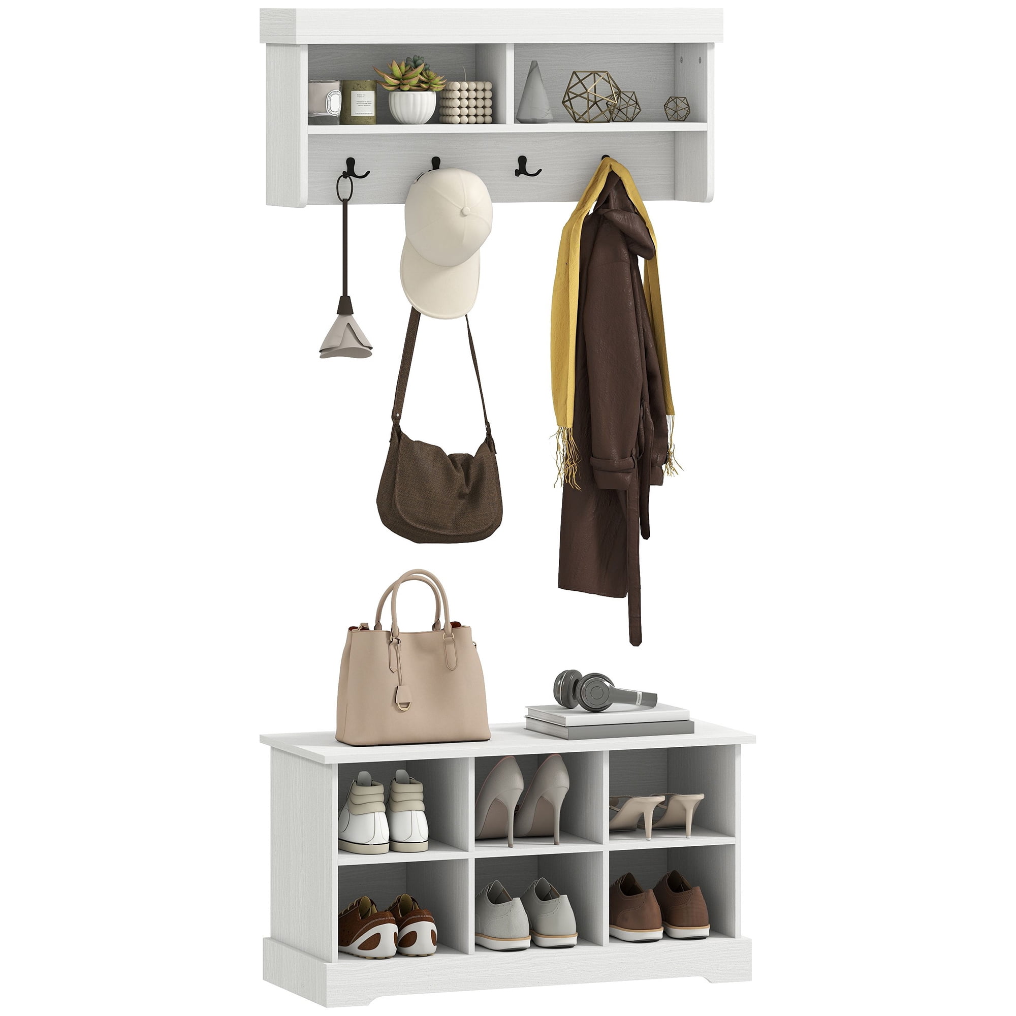 Click here for Homcom Coat Rack Shoe Bench Set With 8 Storage Cub... prices