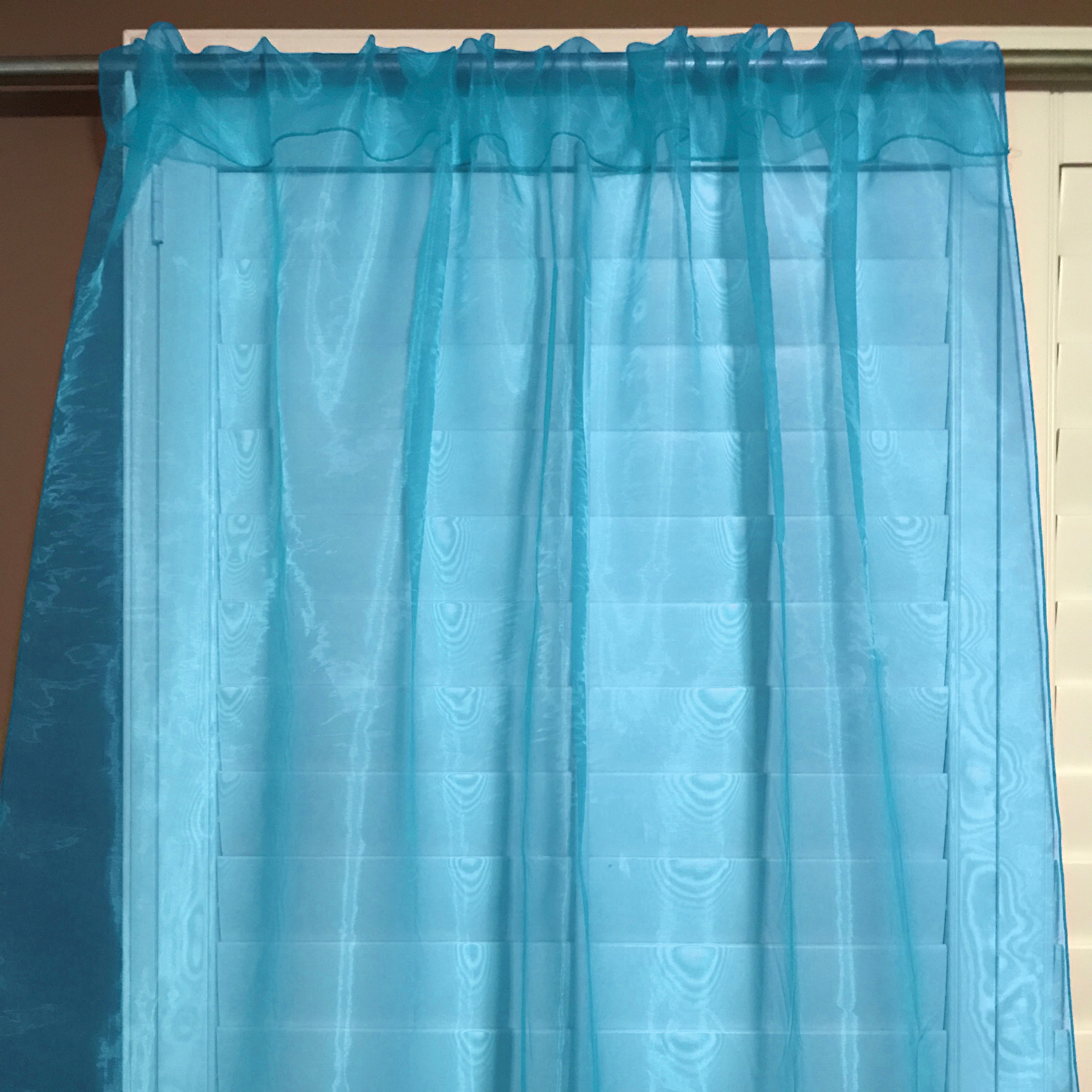 Sheer Tinted Organza Solid Single Curtain Panel 58 Inch Wide Turquoise ...