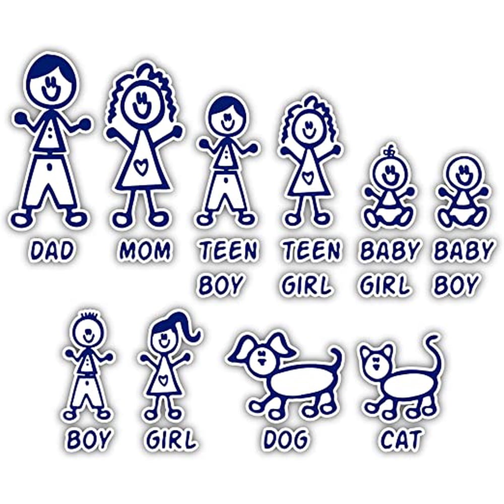 Stick Figure Family Car Sticker Decal Mom Dad Kids Dog Cat Pack 5x6 ...
